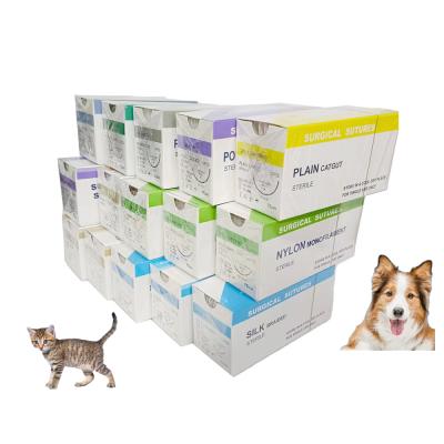 중국 수의 동물 병원 PDO 크로믹 캐트거트 실크 나일론 PGA 910 75cm 수술 봉합사 멸균 바늘 개 고양이 애완 동물 판매용