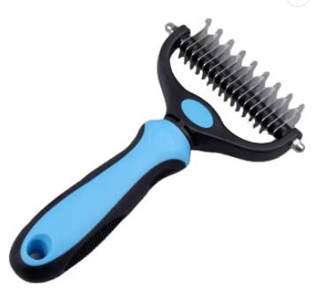 Cina Depilazione blu rossa del pettine di Dematting dell'animale domestico del lato del doppio del dispositivo di rimozione della spazzola per capelli dell'animale domestico in vendita