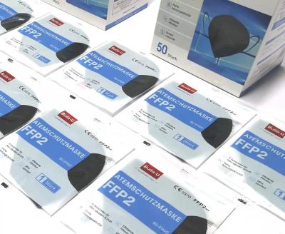 Cina Respiratore della maschera di protezione del nero FFP2 di Buda-U, maschere protettive, maschera FFP2 che imballa in tedesco, spagnolo, francese, italiano in vendita