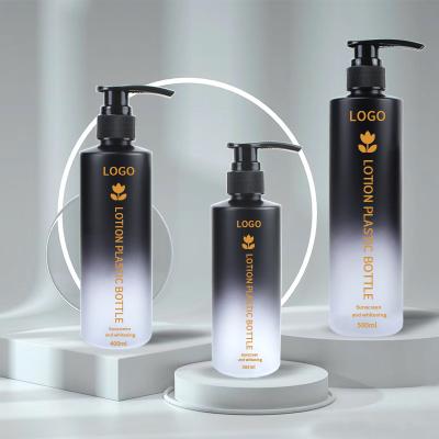 China Custom 350ml 400ml 500ml Gradient Color PET Cosmetic Shampoo Conditioner Shower Gel Lotion Pump Plastic Bottle for sale