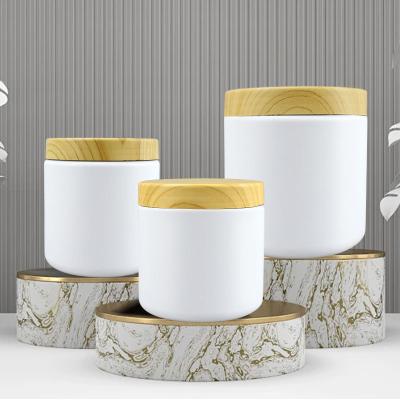 China Custom logo 60g 120g 200g 250g 500g HDPE Frosted Plastic Body Butter Cosmetic Face Cream Jar with Print Bamboo Lid for sale