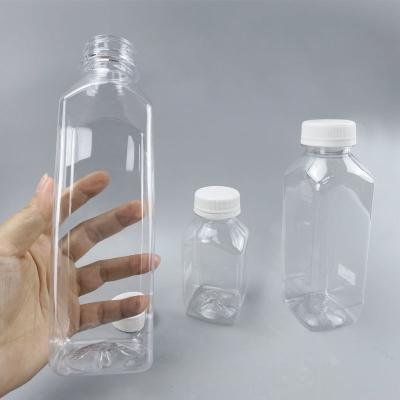China Food Grade Bpa Free Pet Beverage Milk Bottles 8oz 12oz 16oz Empty Plastic Square Juice Bottles With Caps for sale