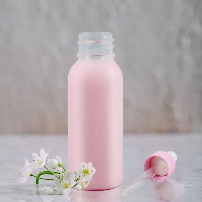 China Wholesale Clear Frosted 30ml 1oz Pink White PET Round Serum Essential Oil Plastic Dropper Bottle For All Kind of Liquids for sale