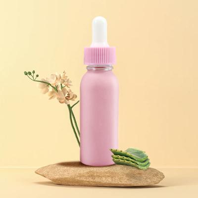 China Wholesale Clear Frosted 30ml 1oz Plastic Pink White PET Round Dropper Bottle for Serum Essential Oil for sale