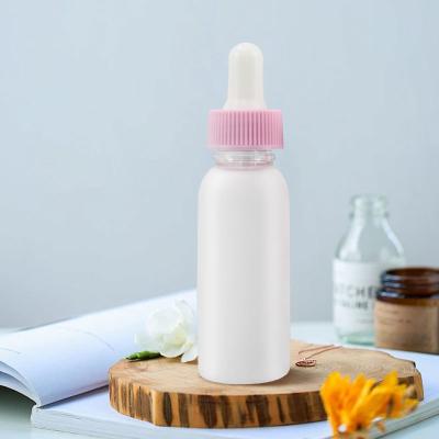 China Customize Logo 30ml 1oz Plastic Pink White PET Perfume Dropper Essential Oil Plastic Bottle for sale