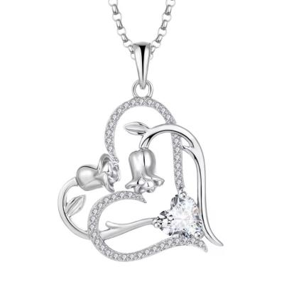 Cina YASVITTI OEM Women's Gift Heart to Heart Necklace Cubic Zirconia Rhodium Plated Sweet 925 Sterling Silver Double Heart in vendita