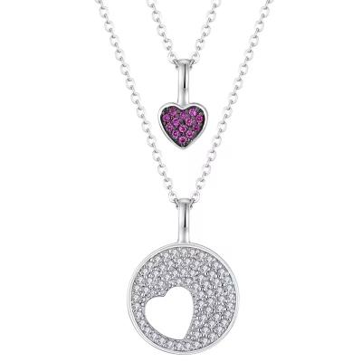 Cina YASVITTI Wholesale Rhodium Plated 925 Sterling Silver Zircon Jewelry Customized Romantic Pink Heart Bling Charm Necklace in vendita