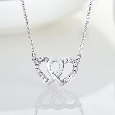Cina YASVITTI White Cubic Zirconia Rhodium Plated 925 Double Sterling Silver Heart Pendant Necklace Jewelry Valentine Gift in vendita