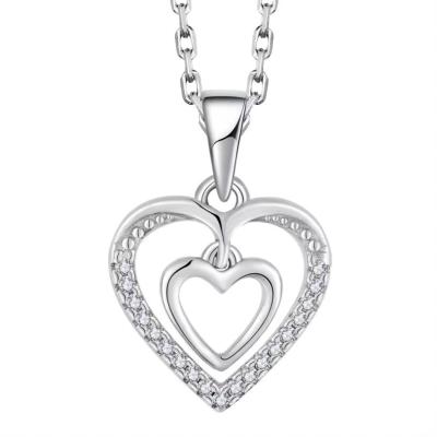 Cina YASVITTI 925 Sterling Silver Double Hollow CZ Stone Diamond Jewelry Custom Large Mini Heart Shaped Pendant Necklace in vendita