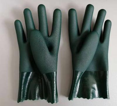 Cina EN374 Sandy Finish Double Dipped Pvc tricottano i guanti del polso completamente ricoperti in vendita