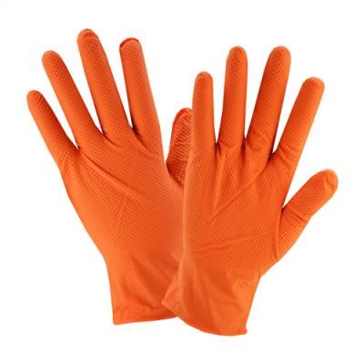 China Orange Diamond Grain Heavy Duty Nitrile Glove Thickened 8mil 9mil for sale