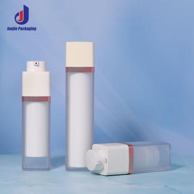 China 15ml 30ml Airless Pump Bottles 1oz Square Cosmetic Bottle With Pump Sprayer And Rotating Lock Design for sale