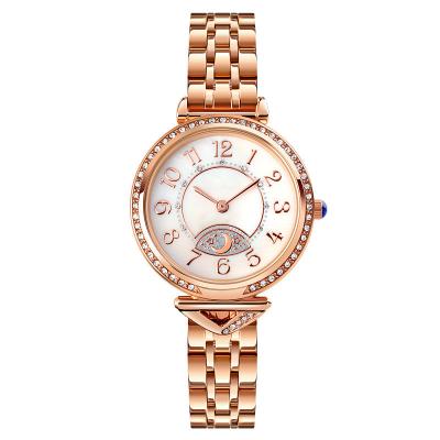 China Stern-Mond-Stahl-Band Weinlese-Skala-Diamond Ladys Quartz Watch Dias 26.5mm zu verkaufen