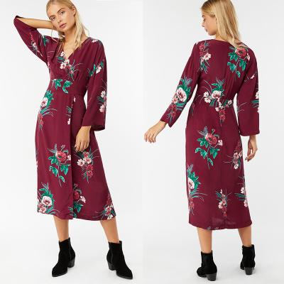 China La venta caliente de las mujeres del verano viste el abrigo largo Maxi Dress Beach Women de la impresión de la manga en venta