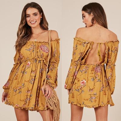 Китай Лето Boho напечатало платья флористических мини женщин мустарда случайные продается