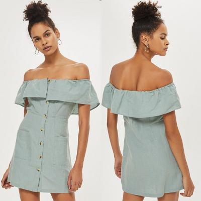 中国 肩の服のBardotのリネンひだの服を離れた衣類の女性 販売のため