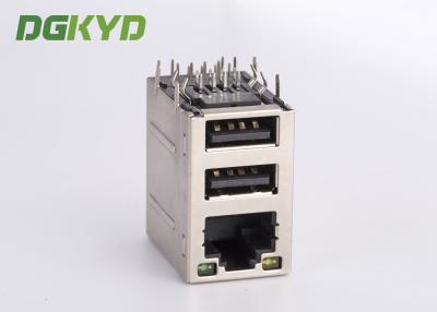 China Enchufe apilado RJ45 sobre el conector USB dual rj45 combinado de la cubierta con el transformador 100Mb en venta