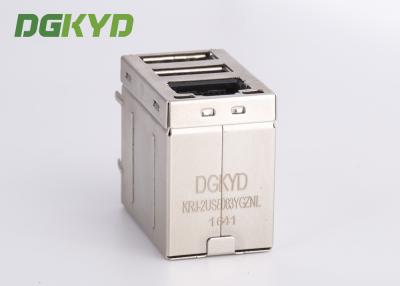 China Enchufe apilado RJ45 sobre el conector USB dual rj45 combinado de la cubierta con el transformador 100Mb en venta