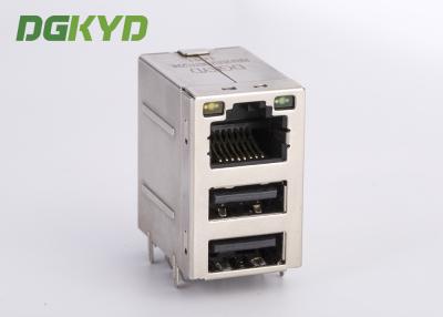 China Enchufe apilado RJ45 sobre el conector USB dual rj45 combinado de la cubierta con el transformador 100Mb en venta
