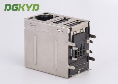China Enchufe apilado RJ45 sobre el conector USB dual rj45 combinado de la cubierta con el transformador 100Mb en venta
