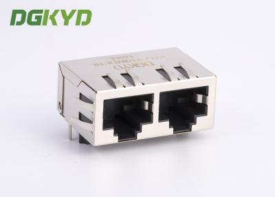 China Conector trapezoidal modular magnético de Tab Down Ganged Double Port Jack Cat 5e Rj45 en venta