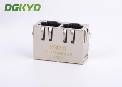 China Conector trapezoidal modular magnético de Tab Down Ganged Double Port Jack Cat 5e Rj45 en venta