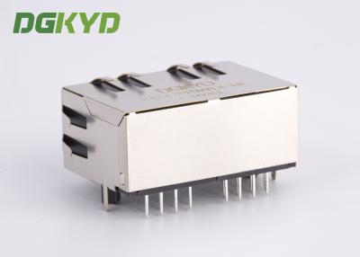China Conector trapezoidal modular magnético de Tab Down Ganged Double Port Jack Cat 5e Rj45 en venta