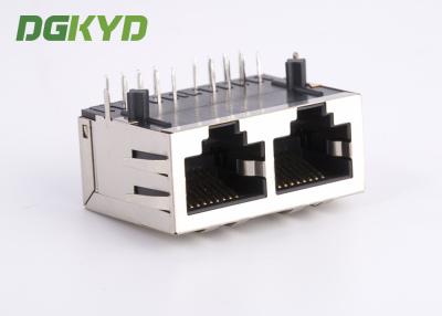 China Conector trapezoidal modular magnético de Tab Down Ganged Double Port Jack Cat 5e Rj45 en venta