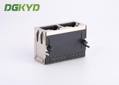 China Conector trapezoidal modular magnético de Tab Down Ganged Double Port Jack Cat 5e Rj45 en venta