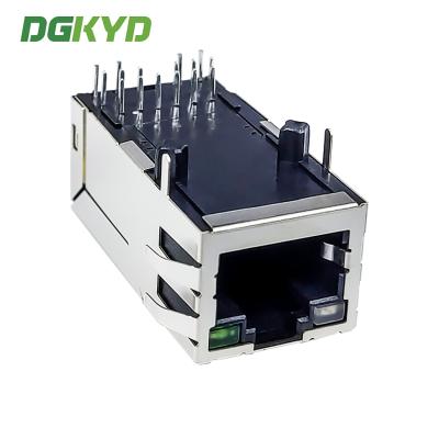 China Conector de red de filtro de puerto único RJ45 con luz y blindaje PBT DGKYD411Q008DF3A1D en venta