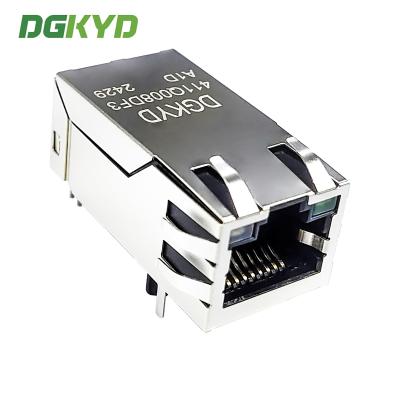 China Conector de red de filtro de puerto único RJ45 con luz y blindaje PBT DGKYD411Q008DF3A1D en venta