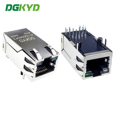 China Conector de red de filtro de puerto único RJ45 con luz y blindaje PBT DGKYD411Q008DF3A1D en venta