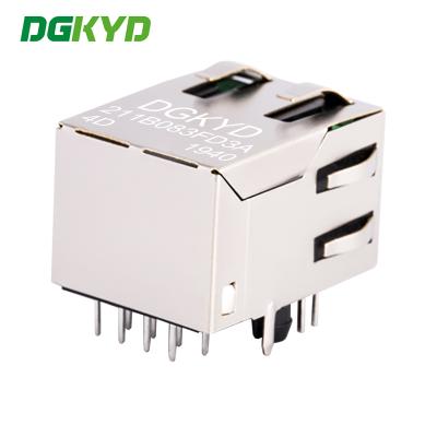 China Conector de puerto Ethernet de 100 Mbps Interfaz RJ45 conector de red verde doble DGKYD211B083FD3A4D en venta