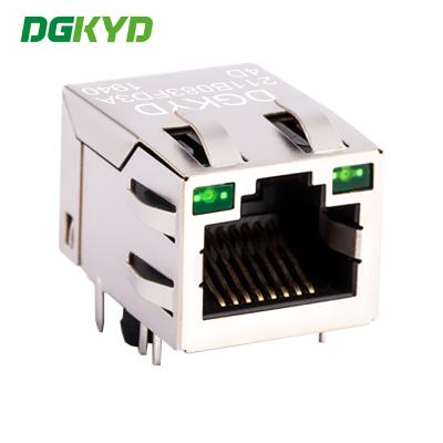 China Conector de puerto Ethernet de 100 Mbps Interfaz RJ45 conector de red verde doble DGKYD211B083FD3A4D en venta