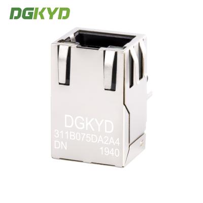 China Conector de red RJ45 Transformador Ethernet integrado de 100 Mbps con protección de luz y metal DGKYD311B075DA2A4DN en venta