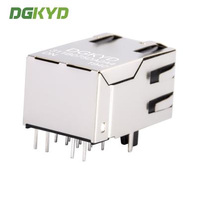 China Conector de red RJ45 Transformador Ethernet integrado de 100 Mbps con protección de luz y metal DGKYD311B075DA2A4DN en venta