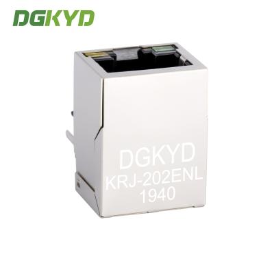 China Metallgeschützter Cat6a Ethernet-Anschluss weiblich RJ45 mit Transformator, G/Y LED KRJ-202ENL zu verkaufen
