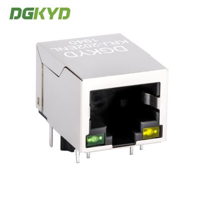 China Metallgeschützter Cat6a Ethernet-Anschluss weiblich RJ45 mit Transformator, G/Y LED KRJ-202ENL zu verkaufen
