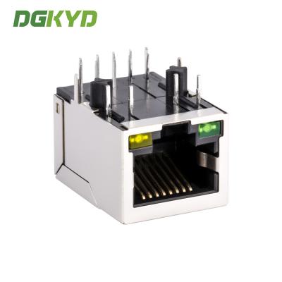 China Metallgeschützter Cat6a Ethernet-Anschluss weiblich RJ45 mit Transformator, G/Y LED KRJ-202ENL zu verkaufen