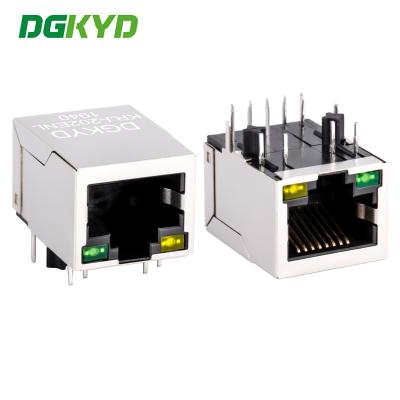 China Metallgeschützter Cat6a Ethernet-Anschluss weiblich RJ45 mit Transformator, G/Y LED KRJ-202ENL zu verkaufen