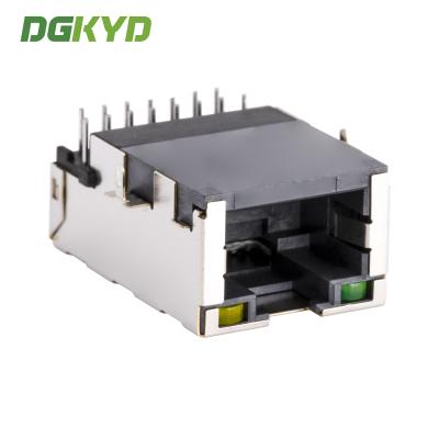 China Conector PCB RJ45 de perfil extra bajo, puerto de red cat5 RJ45 con magnéticos KRJ-CB009NL en venta