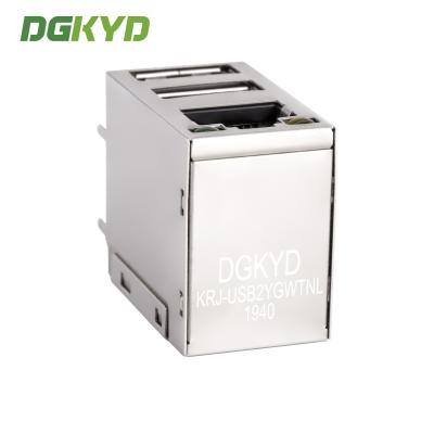 China Conector USB RJ45 de tres cubiertas, RJ45 con doble conector USB USB2.0 KRJ-USB2YGWTNL en venta