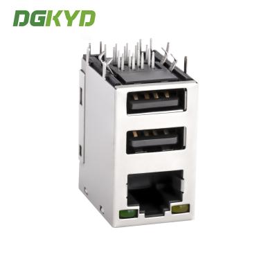 China Conector USB RJ45 de tres cubiertas, RJ45 con doble conector USB USB2.0 KRJ-USB2YGWTNL en venta