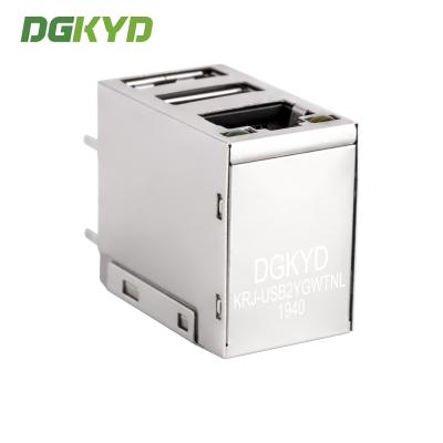China Conector USB RJ45 de tres cubiertas, RJ45 con doble conector USB USB2.0 KRJ-USB2YGWTNL en venta