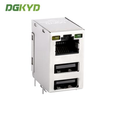China Conector USB RJ45 de tres cubiertas, RJ45 con doble conector USB USB2.0 KRJ-USB2YGWTNL en venta