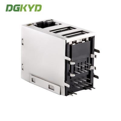 China Conector USB RJ45 de tres cubiertas, RJ45 con doble conector USB USB2.0 KRJ-USB2YGWTNL en venta