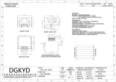 China Escudo personalizado 8p8c SMD Rj45 Keystone Jack, Conector Ethernet de perfil extra baixo KRJ-85A85MMNL à venda