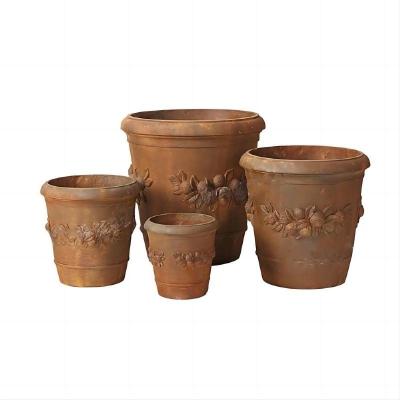 China Custom Hand Carved Archaic Style GRC Planter Pots For Garden Courtyard Decor for sale