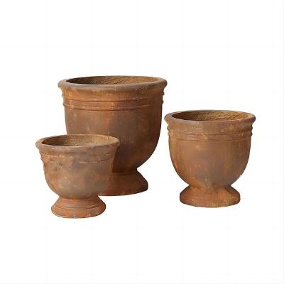 China Custom Hand Carved Archaic Style GRC Planter Pots For Garden Courtyard Decor for sale