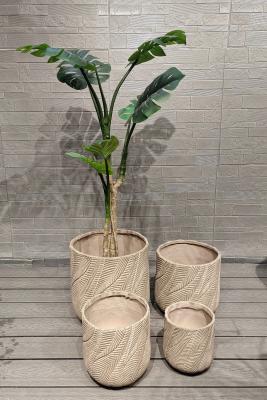 China Low - Key Light Gray Flower Pots Chevron Patterns Round Fiber Clay Holiday Villa Landscaping Project for sale